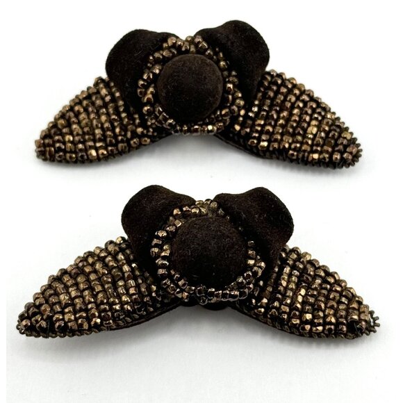 Vintage | Jewelry | Vintage Brown Beaded Floral Shoe Clips | Poshmark